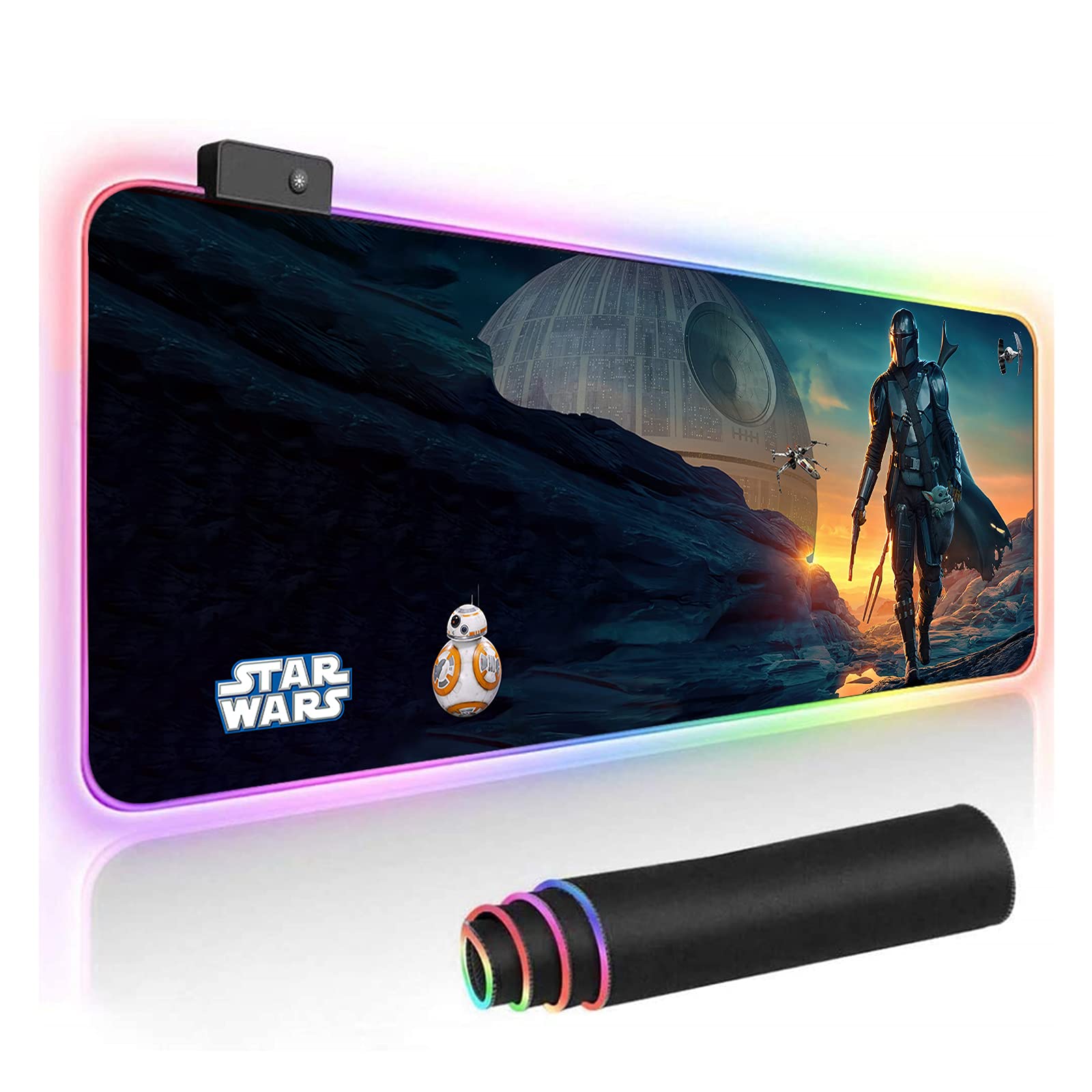 Mandalorian Yoda RGB Soft Gaming Mouse Pad Glowing Led Extended Mousepad (medium Mandalorian)