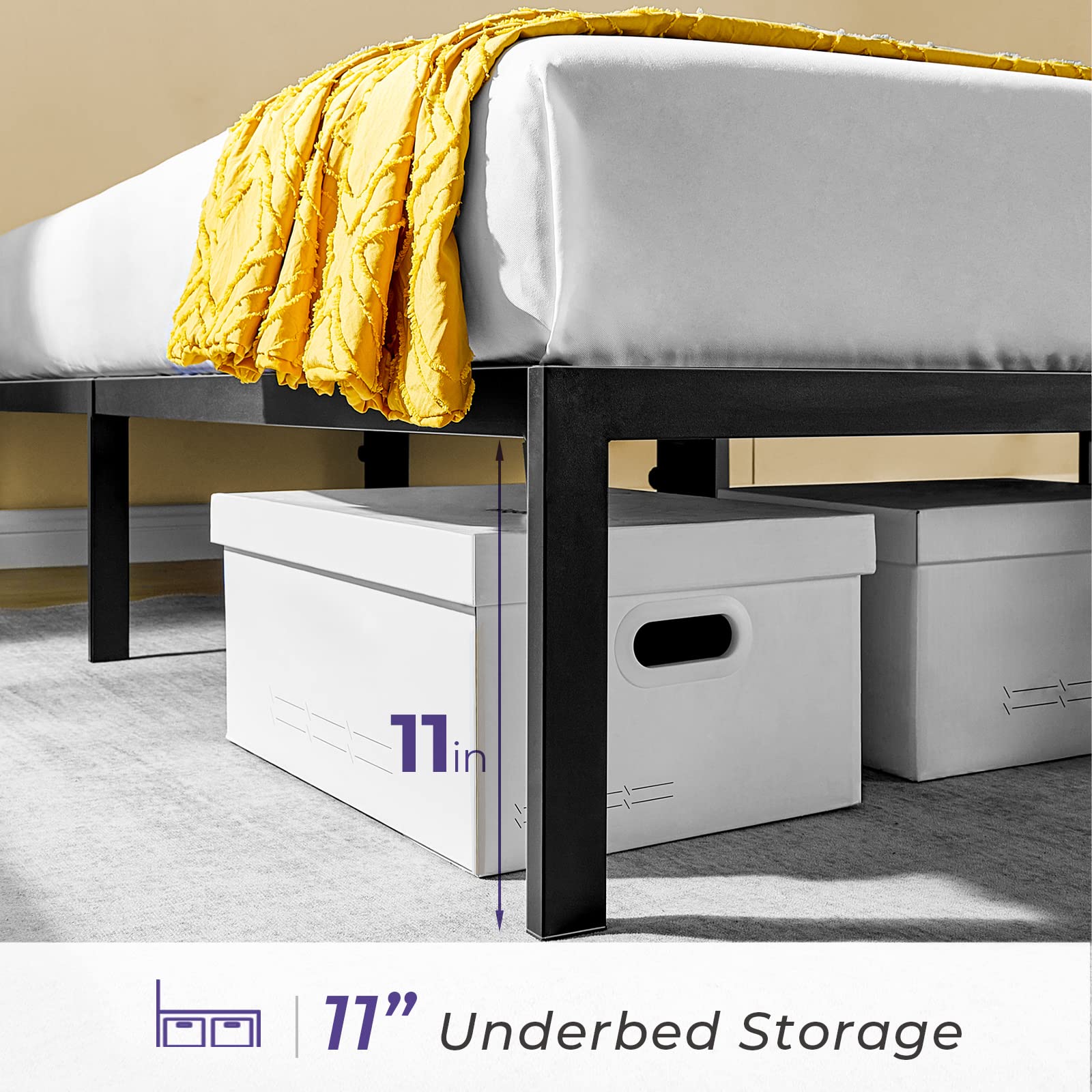 GreenForest King Size Bed Frame Easy Quick Assembly Metal Platform Bed Base Heavy Duty Mattress Foundation with Steel Slat, No Box Spring Needed, King