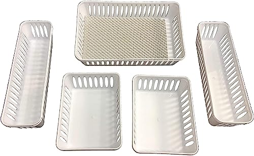 JAVA 10 Piece Bundle Assorted Size Organizing Storage Bin Baskets Set for Home and Office. (White)