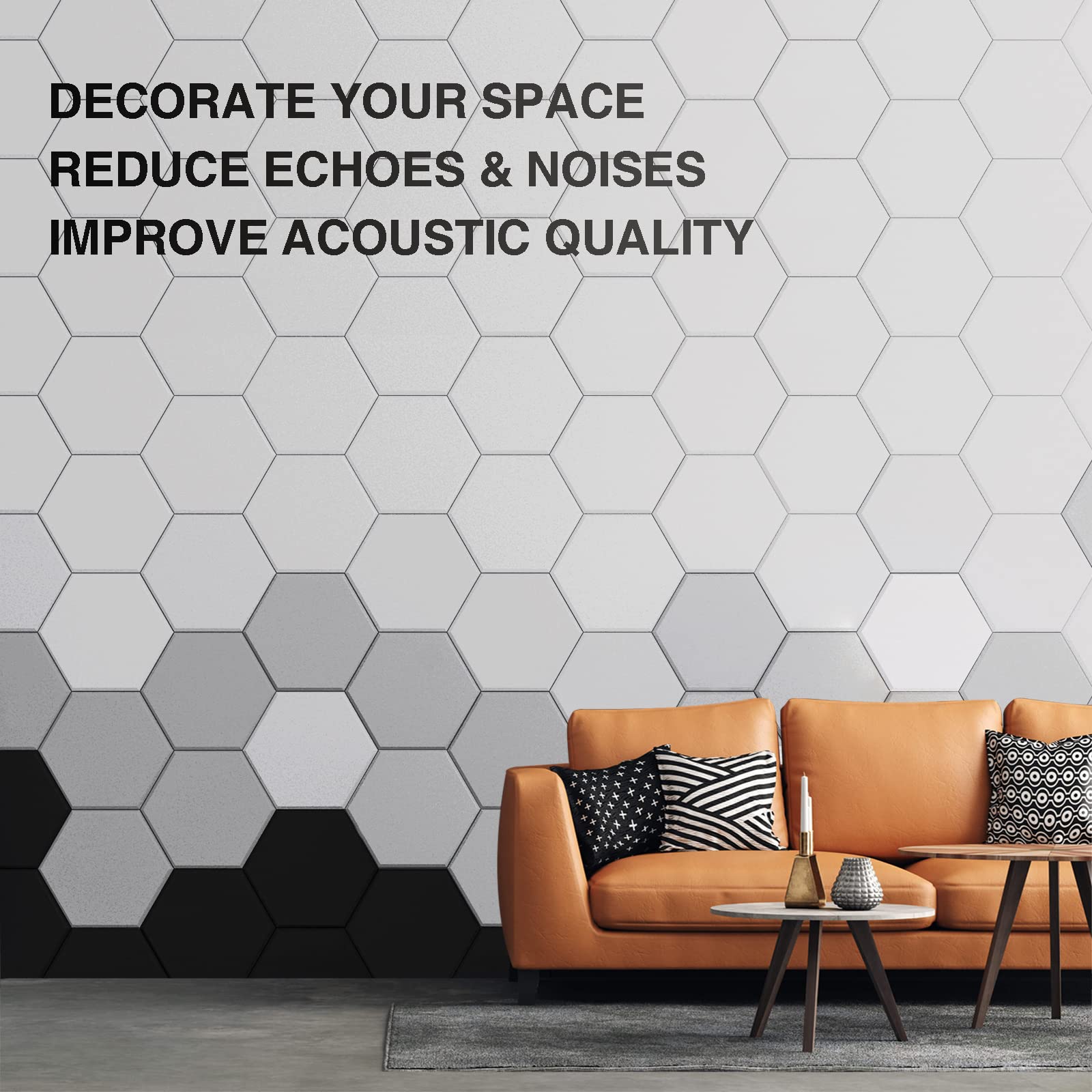 MANDEK 12 Pack Hexagon Acoustic Panels, 12 X 10 X 0.4 Inches Self-adhesive Sound Panels, Premium Soundproof Wall Panels for Home, Office & Studios (Silver Grey)