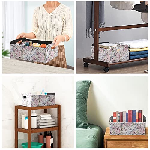 xigua Large Foldable Storage Bins, Felt Storage Basket with Handles, Storage Containers Organizer for Clothes, Toys, Shelves, Closet, Office, Bedroom, Bouquets Of Roses
