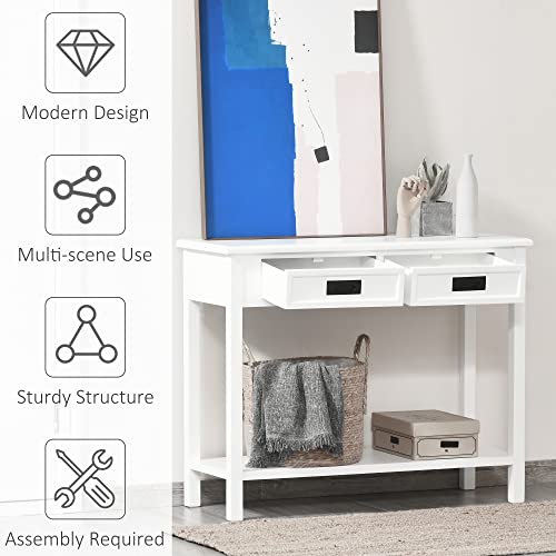 HOMCOM Console Table with 2 Storage Drawers and Open Shelf, Modern Sofa Table for Hallway, Living Room, or Bedroom, White