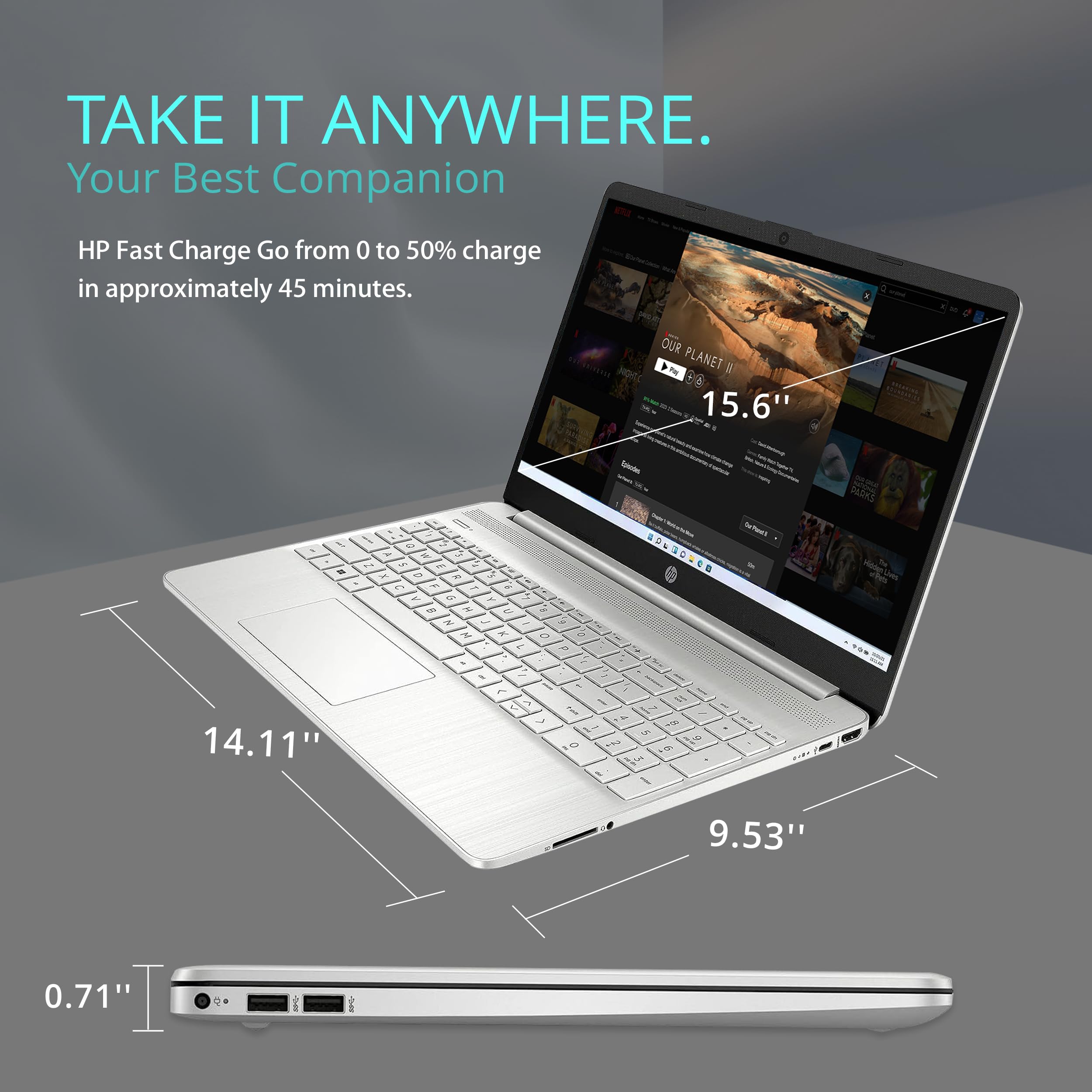 HP 15.6" FHD Touchscreen Laptop, Intel Core i5-1135G7 Processor, 12GB DDR4 RAM, 256GB SSD, Intel Iris Xe Graphics, HD Webcam, Windows 11, Silver, 32GB Hotface USB Card