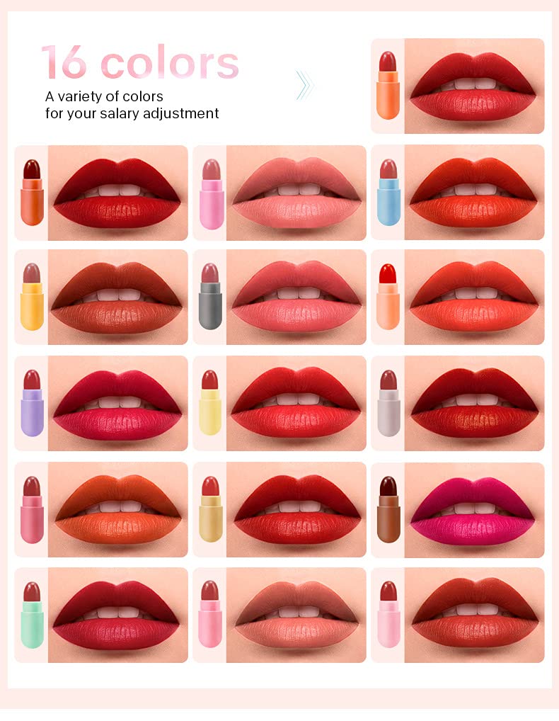 Kusslippe 16 Colors Mini Lipstick Set, Capsule Mini Lipsticks, Waterproof Long Lasting Mini Capsules Velvet Lipstick, Pill Shaped Lipstick (16PCS)