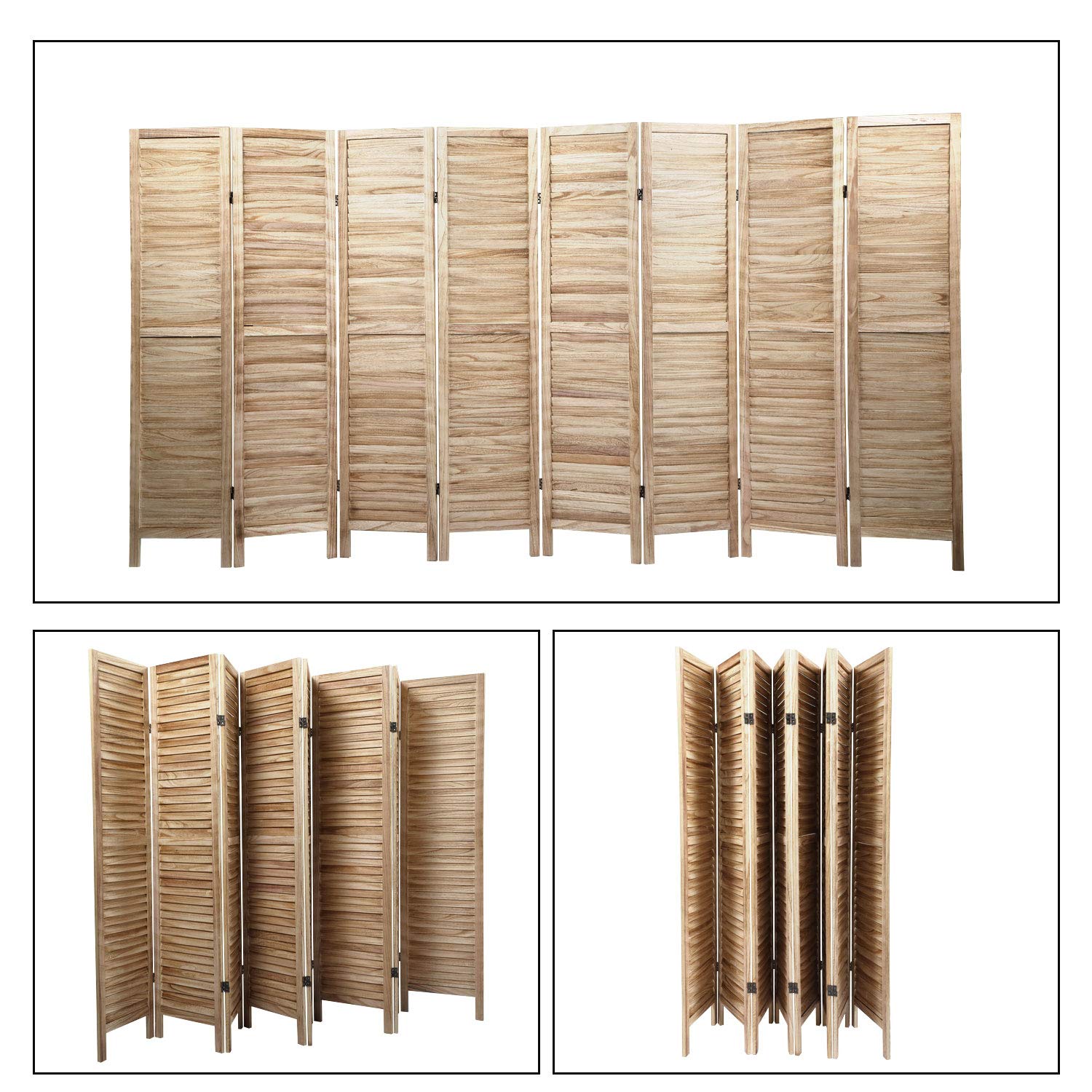 JAXPETY 4 Panel Wood Louvered Room Divider, 5.6 Ft Tall Oriental Folding Freestanding Privacy Screen Room Dividers for Home, Office, Bedroom (Nature)