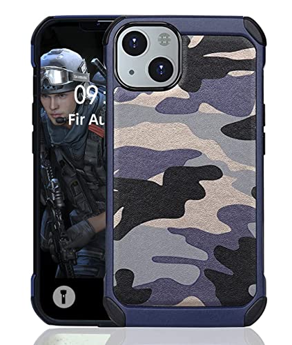 YOVIAKK for iPhone 13 Mini 5.4 Inch Camo Case Military Grade Armor Hybrid Phone Case [Camouflage Design] Heavy Duty Tough Rugged Case for Boys Men, Blue