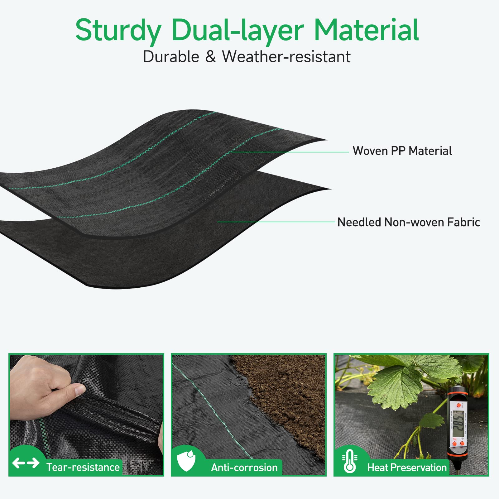 GreatBuddy 5oz Weed Barrier Landscape Fabric 4x100ft, Dual-Layer Heavy-Duty Landscape Fabric for Garden, Greenhouse, Pathway, Orchard Weed Control, Easy to Set-up