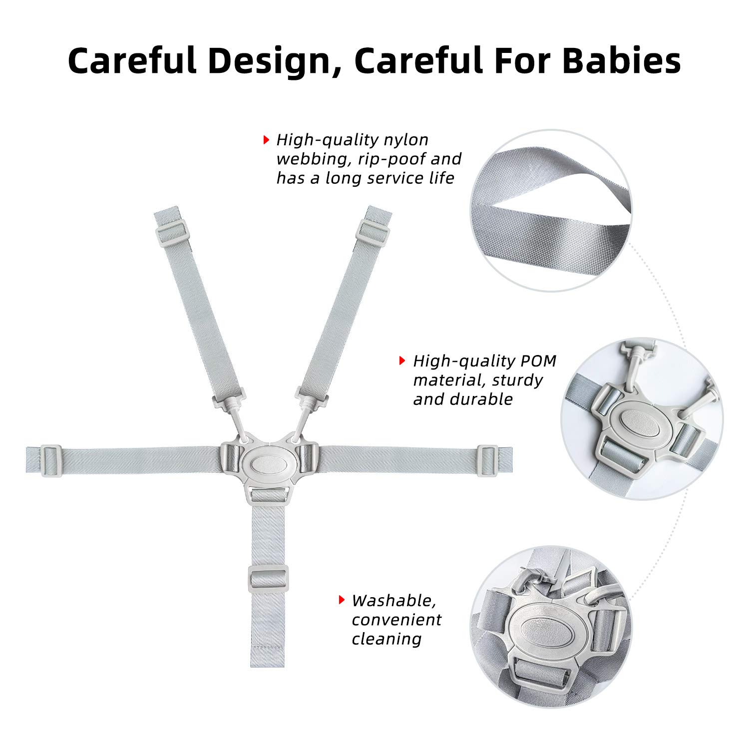 IRICHNA High Chair Straps, Adjustable Harness Baby Safety Strap Belt for Stroller Pushchair Pram Buggy High Chair Baby Harness Safety Harness Strap Belt (Grey)