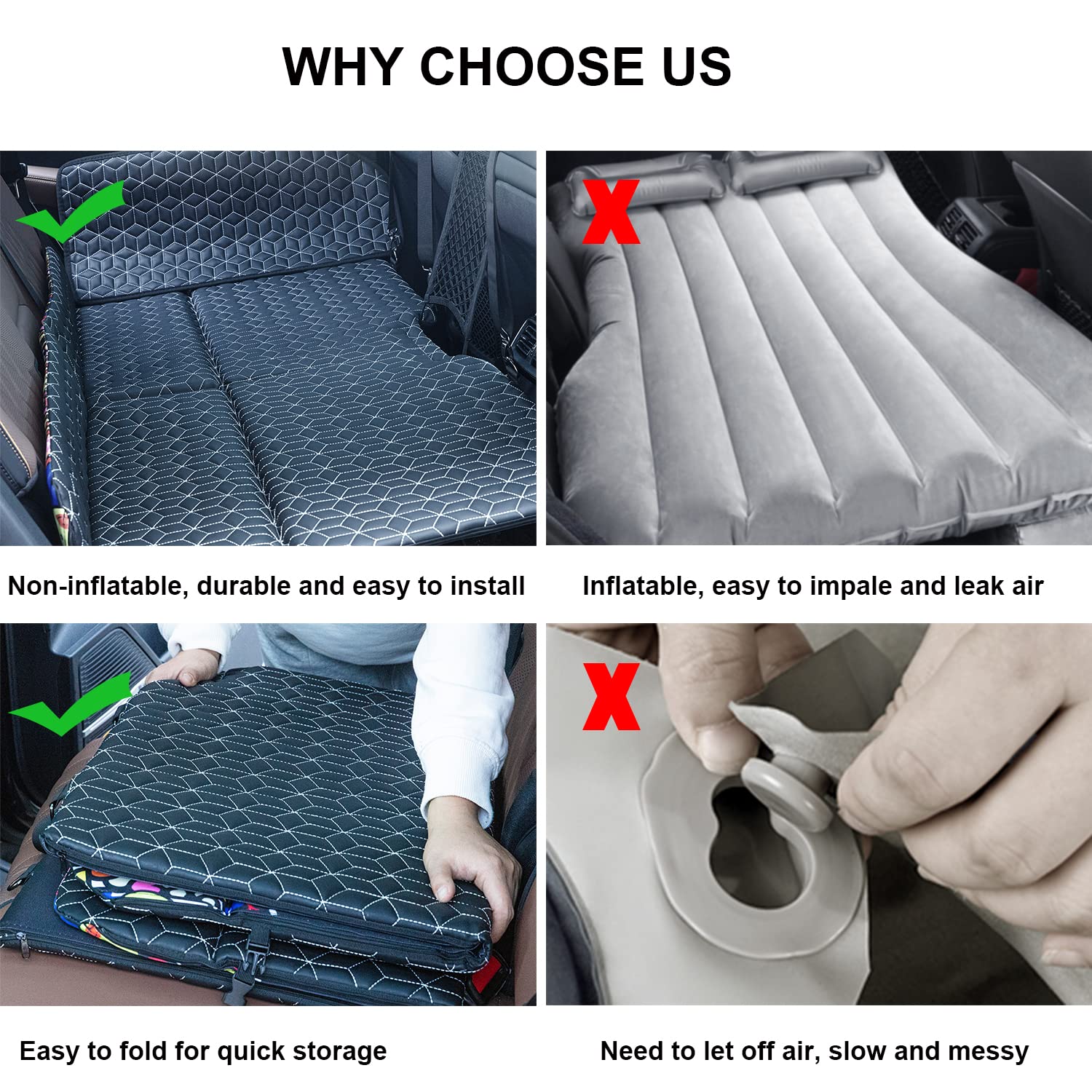 JILLMO Non Inflatable Car Mattress, Portable Car Bed Mattress, Double-Sided Folding SUV Mattress, Car Camping Mattress Back Seat for Sleeping