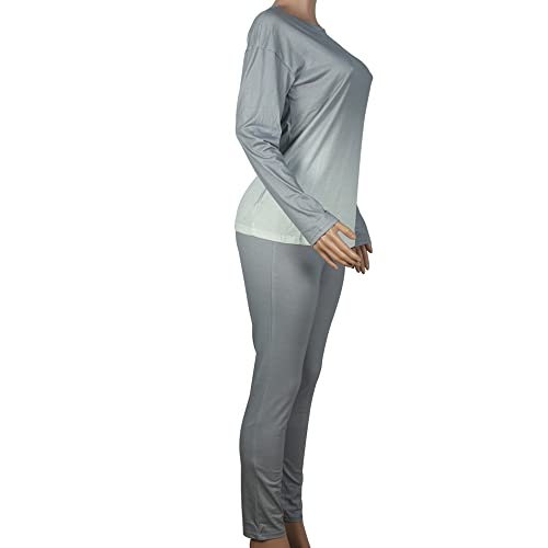 LaPhyran Two Piece Outfits for Women Casual Sets Pullover Long Sleeve Loose-Fit T Shirts Bodycon Solid Pants Tracksuits Fall Yoga Grey XXL