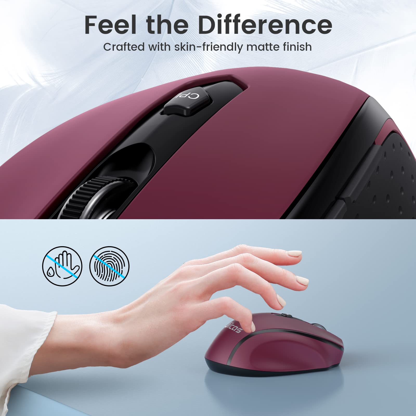 JILCAS Wireless Mouse, 2.4G Ergonomic Computer Mouse with USB Receiver, 5 Adjustable DPI Levels, Mobile 2400DPI USB Mouse for Laptop Chromebook Notebook MacBook Computer, Black