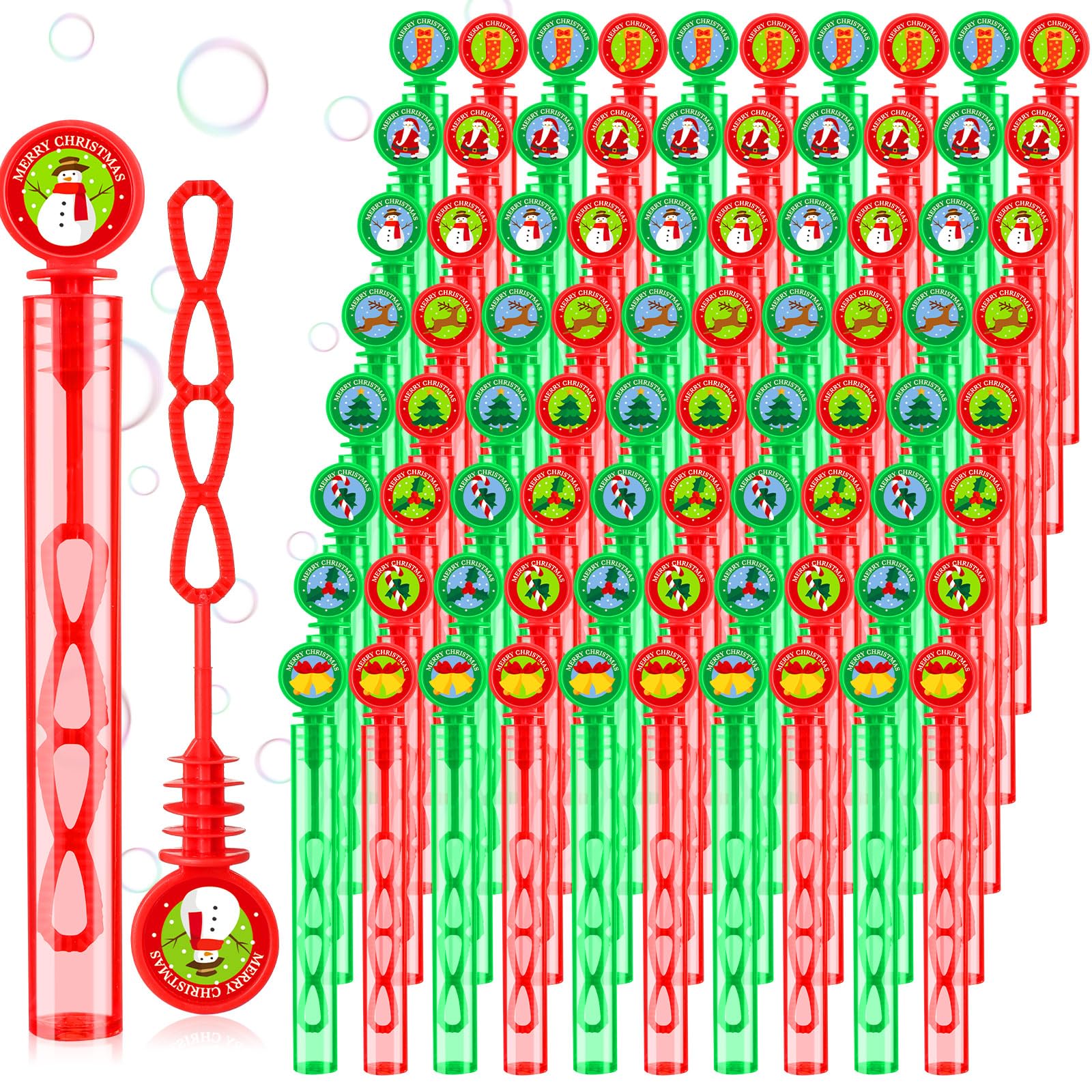Hiboom 300 Pieces Christmas Bubble Wands Mini Bubble Wands Bulk Christmas Bubbles Party Favors for Boys Girls Adults Christmas Party Favors Classroom Prizes Stocking Stuffers, No Bubble Liquid