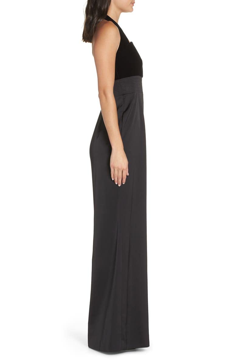 Jill Jill Stuart Women's Velvet Halter Neck Shaughnessy Tuxedo Jumpsuit Black 4