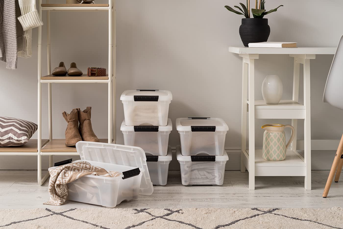IRIS USA 18-Pack Plastic Storage Container Bin with Lids (6-Count 12 Qt. Pearl + 12-Count 6.7 Qt. Clear), Stackable Nestable Organizing Tote Box Toy General Organization Small School Art Supplies