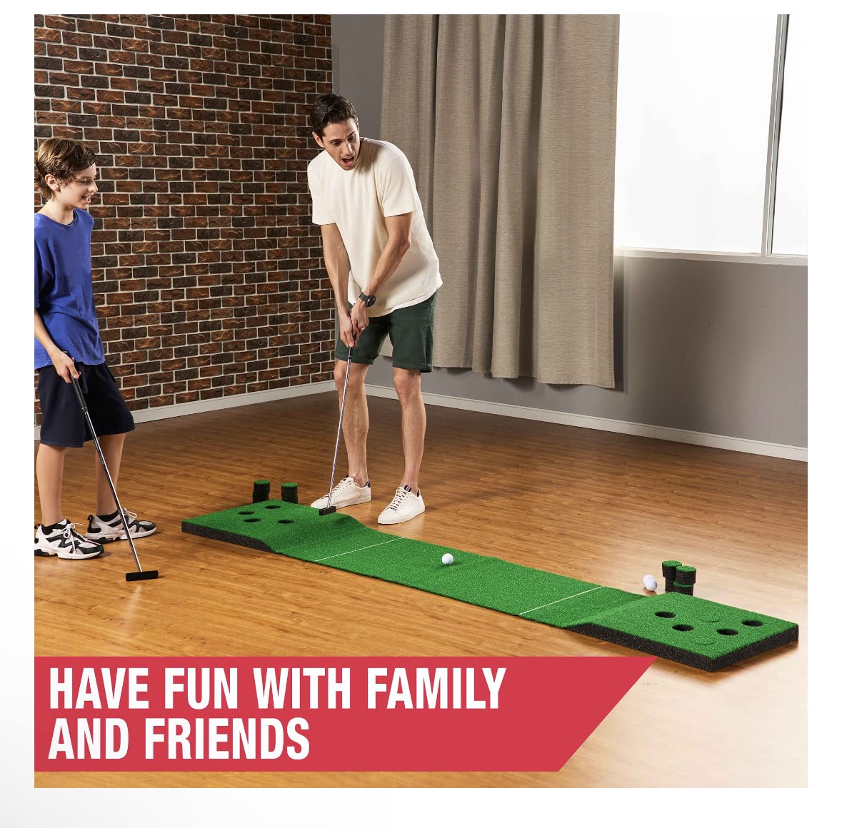 MD Sports Golf Pong Game Set, 100inch, Green, Includes 2 Putters and 4 Balls, Foldable