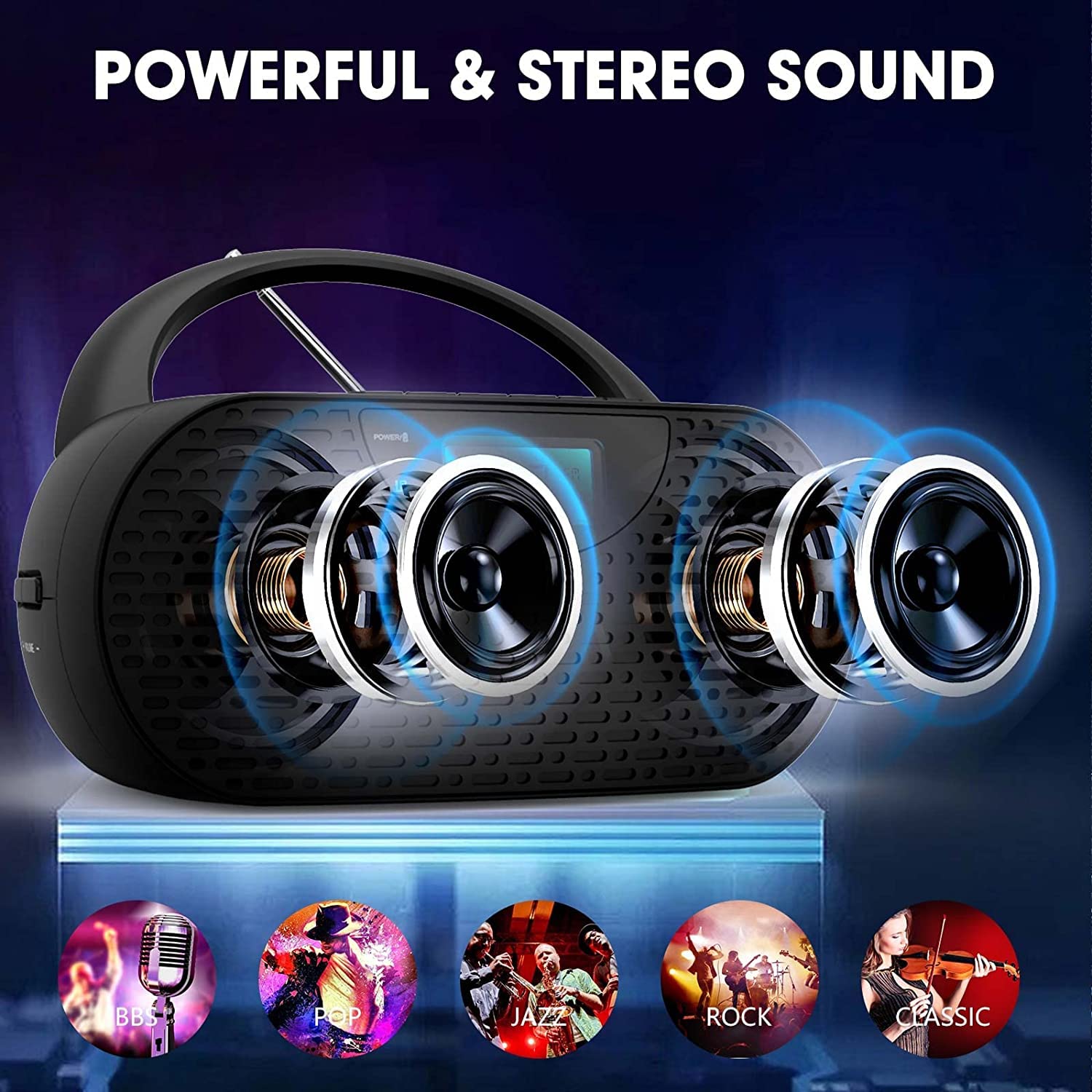 Portable Bluetooth CD Boombox, Mini Small CD Player with Remote Control, Rechaegeable FM Radio, Stereo Sound Speaker Audio Player, USB Port, AUX Input Headphone Jack (Black)