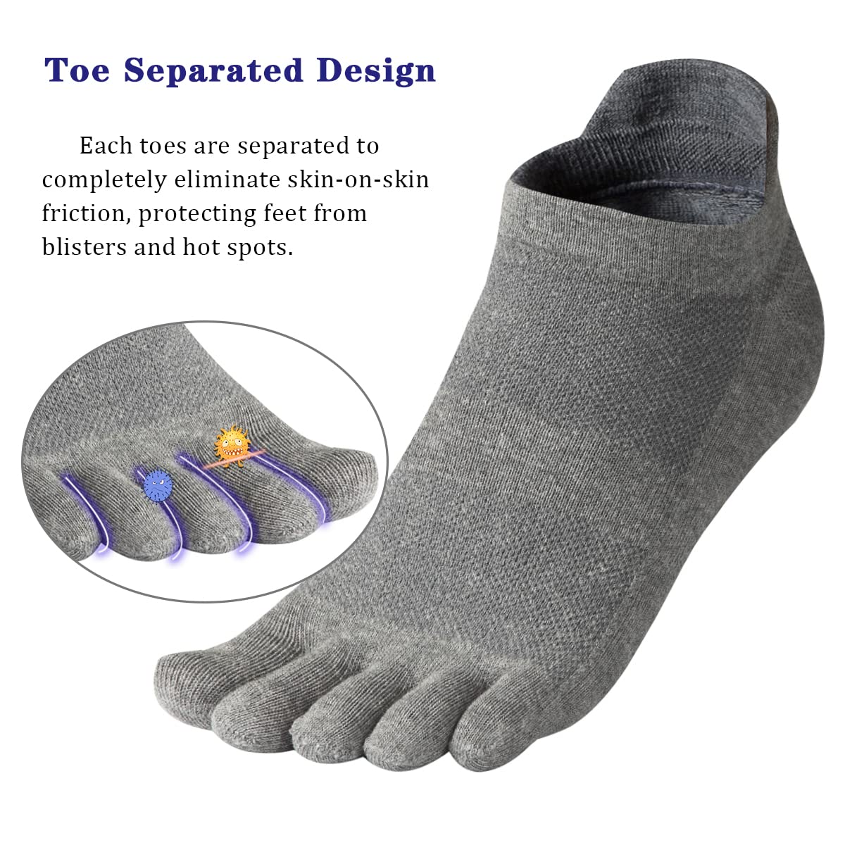 Meaiguo Men's Toe Socks Cotton Five Finger Socks Athletic Socks for Running 4 Pairs(Grey)