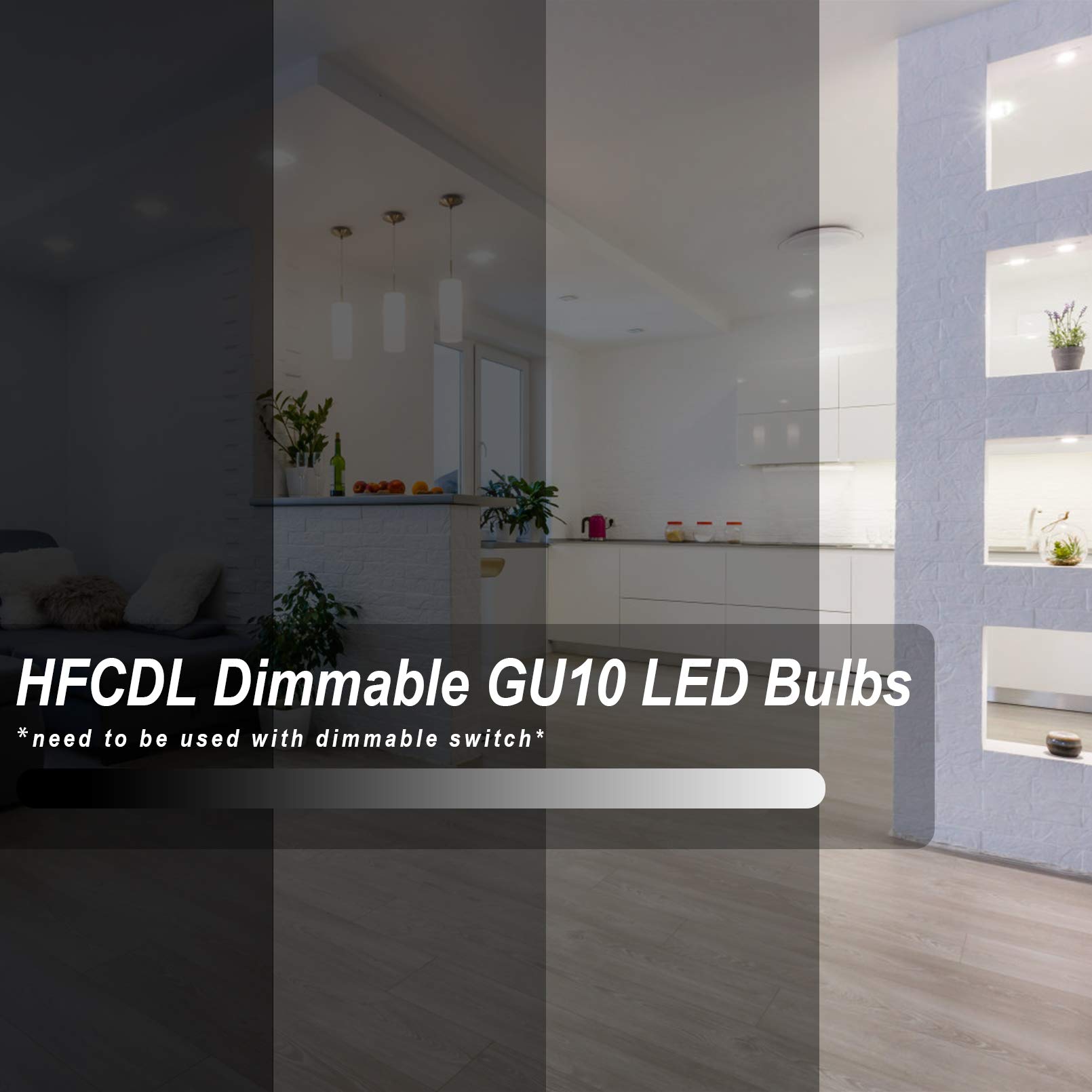 HFCDL GU10 LED Bulbs Dimmable 5000K Daylight White, 50W Halogen Lamps Equivalent, 6W 500 Lumens 120 Degree Beam Angle, MR16 Glass Cover for Recessed Track Lighting, Spot Light, 10-Pack