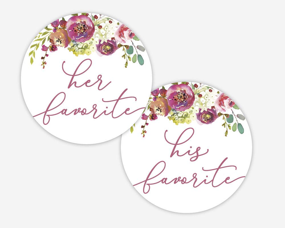 His and Her Favorite Wedding Stickers, Floral Bridal Shower Event Favor Labels (#379-034-WH-ROSY)