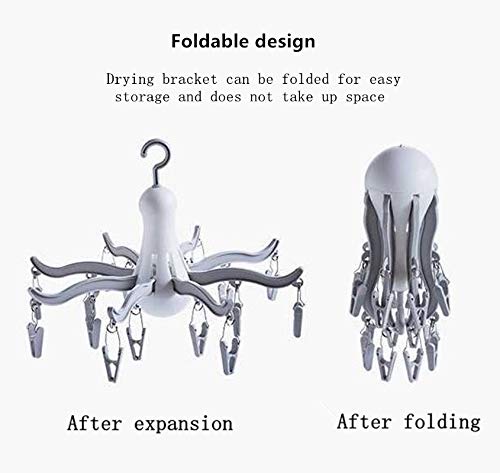 XIZHI Foldable Clip and Drip Hanger/Hanging Drying Rack - 16 Clips Socks Drying Rack for Drying Underwear Clothes,Socks,Bras,Towel,Pants,Hat,Grey