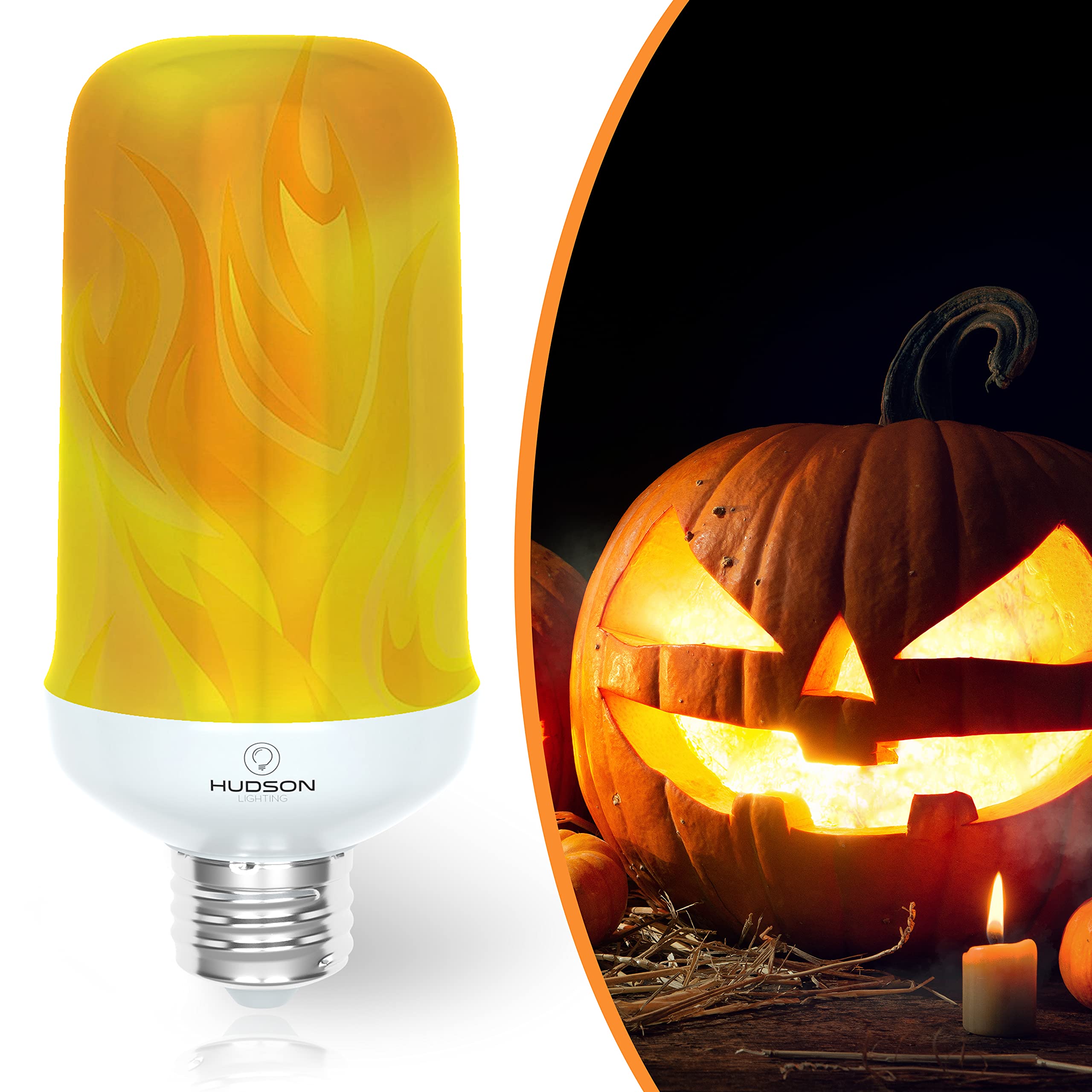 Hudson Flame Effect LED Flickering Light Bulbs (2 Pack) for Halloween - 3W Single Mode Upside Down fire Light LED Bulb - E26/E27 Standard Base Flame Bulb 200 Lumen for Indoor/Outdoor