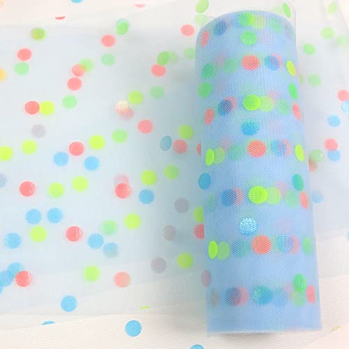 Yuanchuan Colored Dots Glitter Tulle Rolls 6 inch x 10 Yards (30 feet) Blue for Table Runner Chair Sash Bow Pet Tutu Skirt Sewing Crafting Fabric Wedding Unicorn Party Birthday Gift Ribbon (Blue)