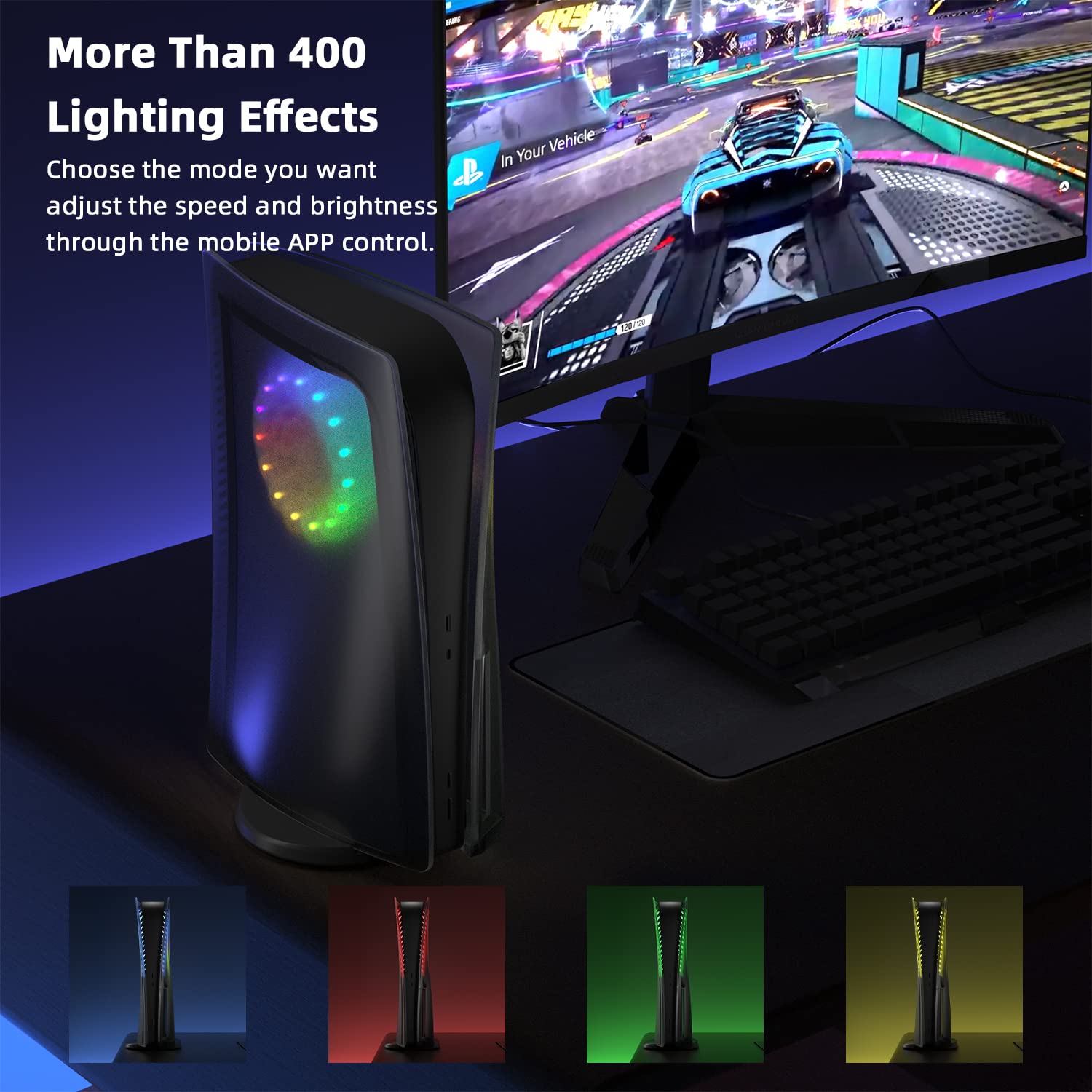 Mytrix Black Faceplates for PS5 Disc Edition + RGB LED Light Strips Kit and White Remap Kit for PS5 Controller
