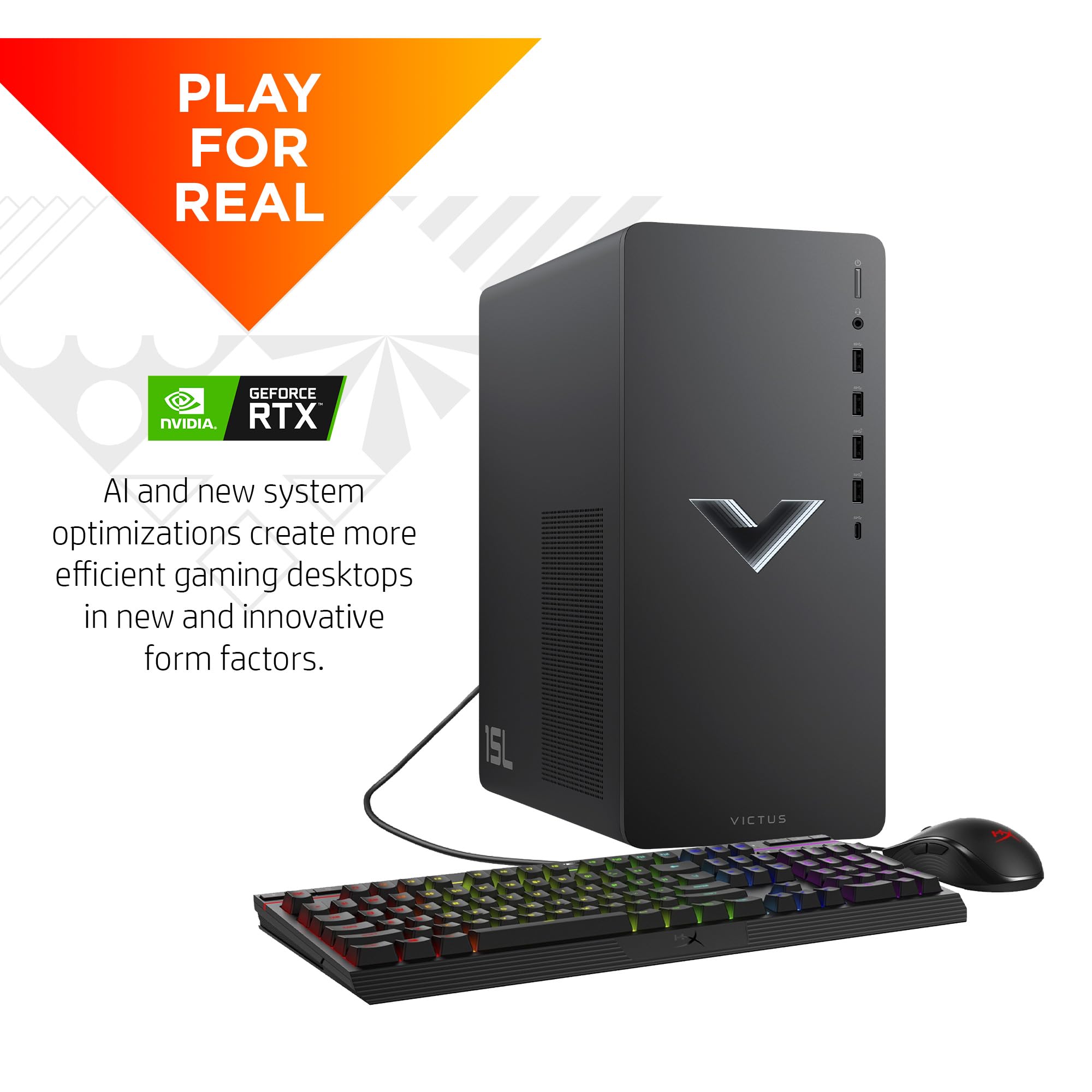 HP Victus 15L Gaming Desktop Bundle, 13th Generation Intel Core i5-13400F, 8 GB RAM, 512 GB SSD, NVIDIA GeForce RTX 3050 Graphics, Windows 11 Home, TG02-1020h (2023),Black