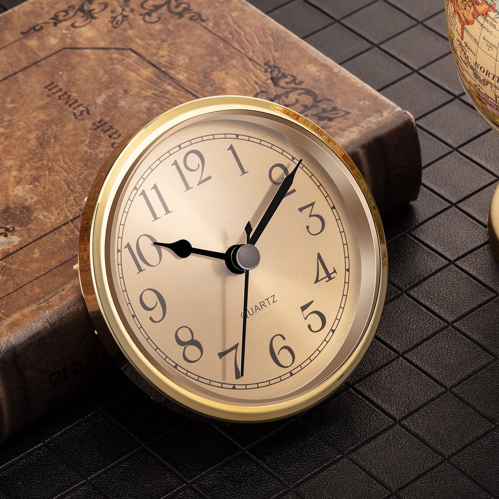 Hicarer 3-1/2 Inch (90 mm) Quartz Clock Fit-up/Insert with Arabic Numeral (Gold)