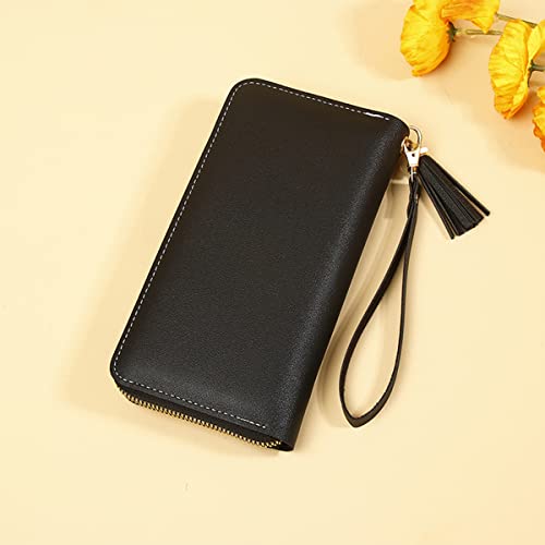 LUNJIAXU Contrasting Colors Tassel Wallet for Women Leather Bifold Compact RFID Blocking Womens Wallet, Multicolor