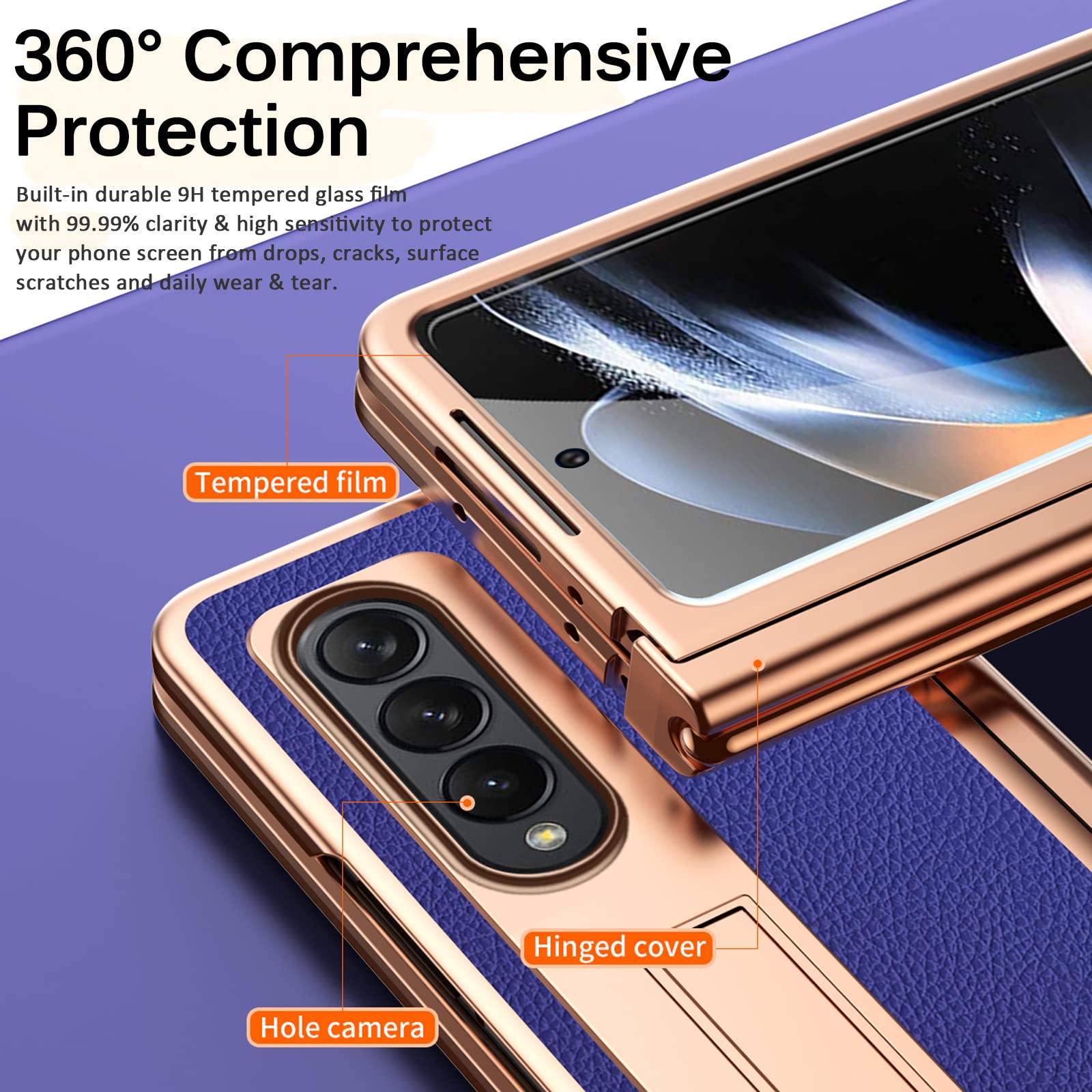 Miimall for Samsung Galaxy Z Fold 4 Case with S Pen, Z Fold 4 Case+Stylus Pen with Pen Holder+Tempered Glass Screen Protector+All-Inclusive Leather Case for Galaxy Z Fold 4 2022(Black)