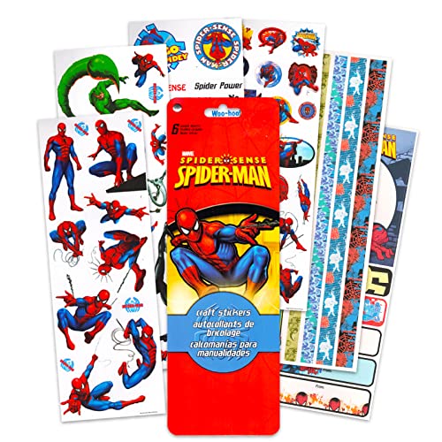 Spiderman Backpack for Boys Girls Kids - 5 Pc Bundle with 16" Spiderman School Backpack Bag, Water Bottle, Stickers, and More (Marvel School Supplies)