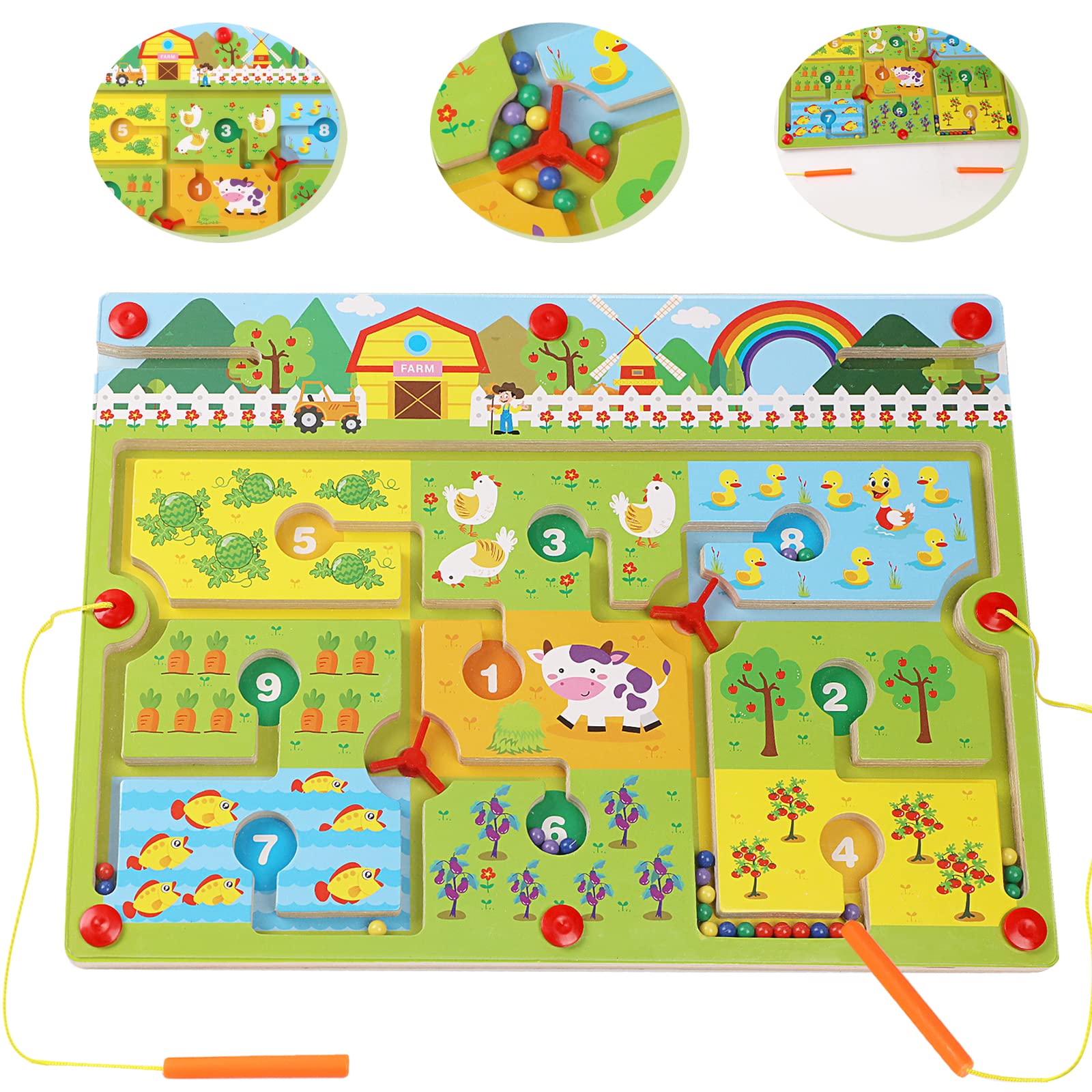 Magnetic Color and Number Maze, Sensory Wooden Magnet Board for Kids, Magnetic Puzzles for Toddlers 3-5 Years Old, Montessori Fine Motor Skills Toys for 3 4 5 Years Old Preschool Learning Activities