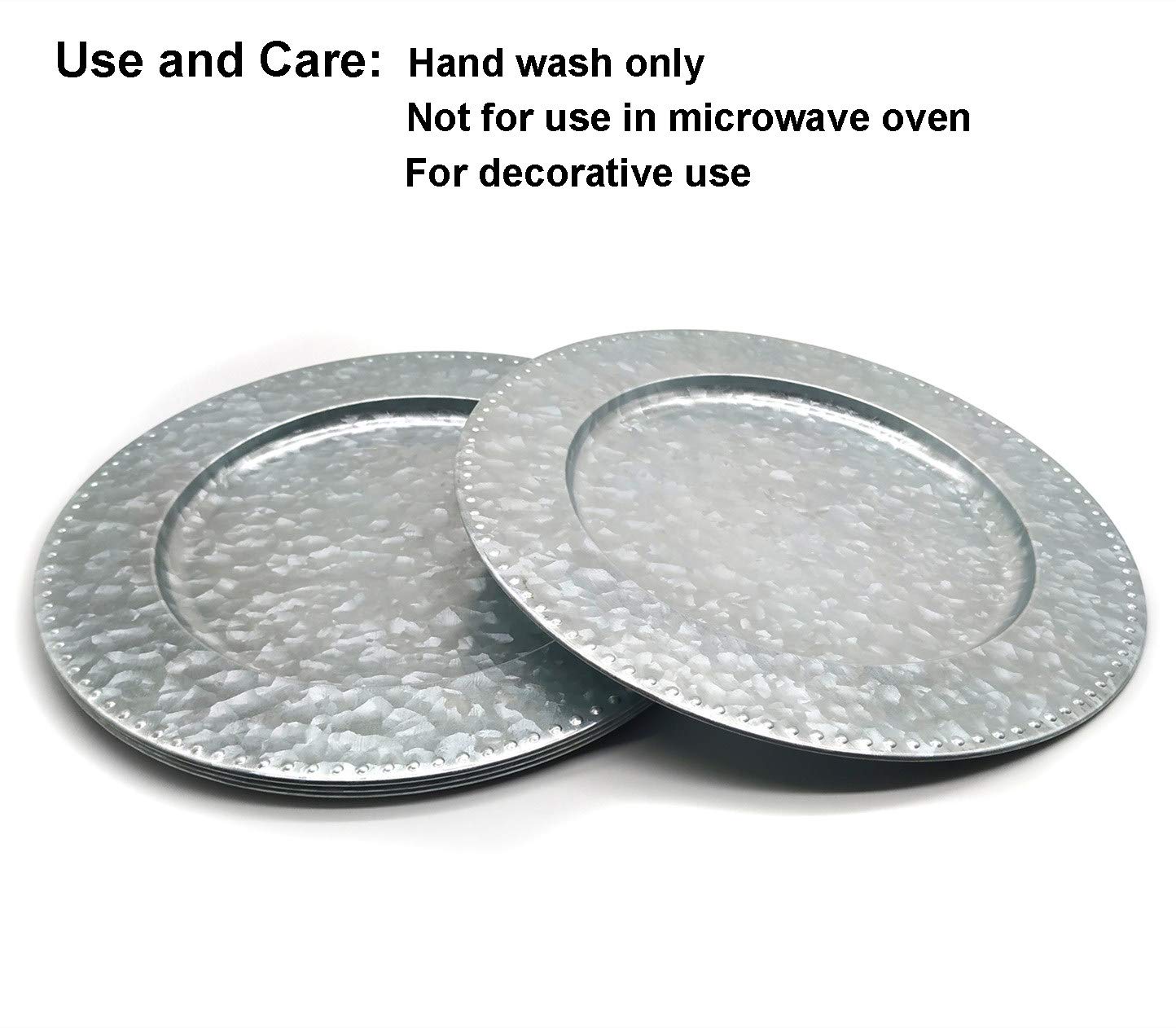 KX-WARE Silver Galvanized Steel Charger Plate, 13-inch Beaded Charger Plates Dinnerware Dishes, Set of 6