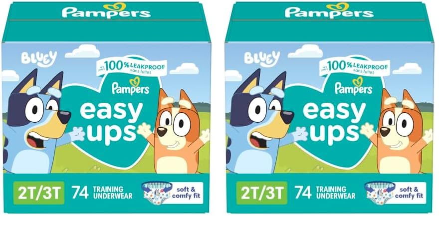 Pampers Easy Ups Training Underwear Boys, 2T-3T Size 4 Diapers, 74 Count (Packaging & Prints May Vary) (Pack of 2)