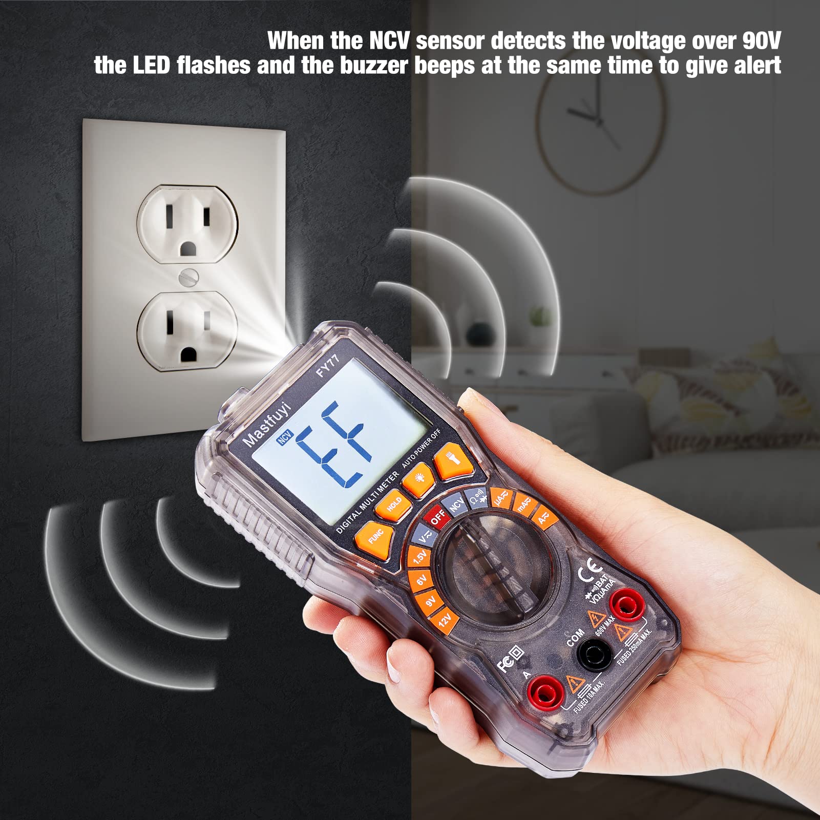 Mastfuyi Digital Multimeter, Multi Tester with NCV Non-Contact Voltage Detection, Battery Tester, Auto-Ranging Tests, True RMS 1999 Counts, AC/DC Current, AC/DC Voltage, Resistance, Continuity, Diode