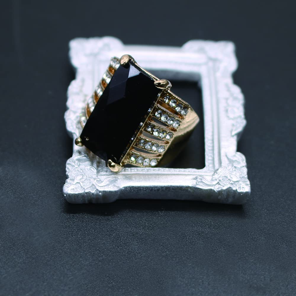 HSQYJ Black Rectangle Crystal Cocktail Statement Ring Fashion Geometry rhinestone Engagement Wedding Bands Rings Luxury Jewelry for Women Gift Gold Plated (7)