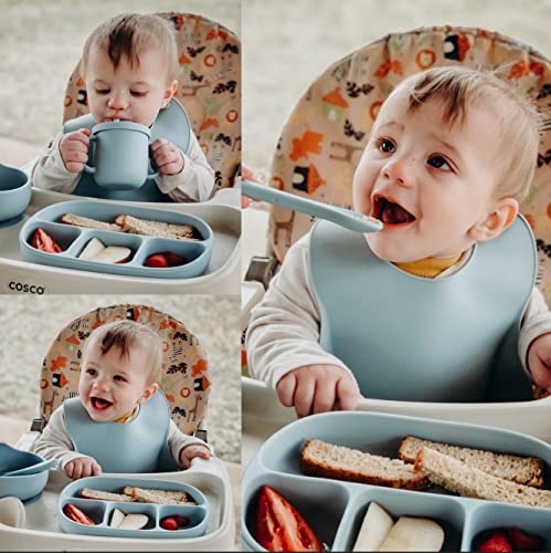 Littlesol Baby Led Weaning Supplies - Complete Silicone Baby Feeding Set - Plate, Spoon, Fork, Bib, Bowl, Cup - Food Grade BPA Free - Dishwasher Safe
