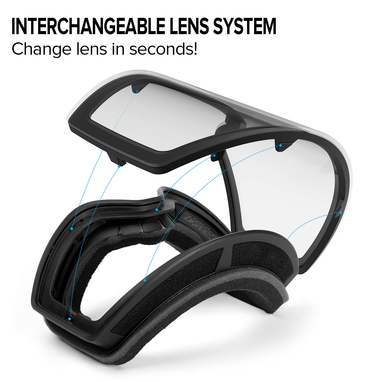 KHUNO Avigator Cylindrical Snow Goggles - Clips Lens Changing UV Protection & Anti-Fog for Skiing and Snowboarding - Clear Lens