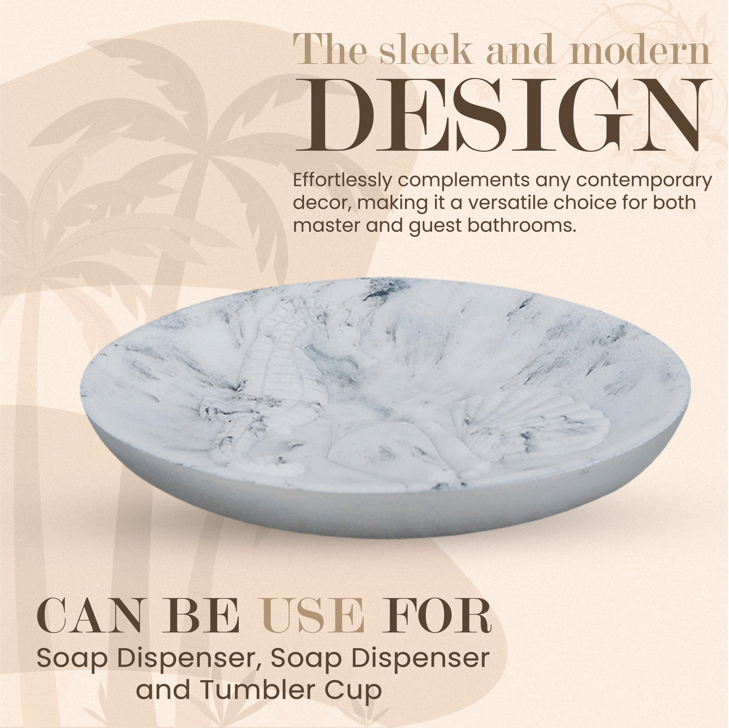 Indecor Home Bathroom Tumbler Cup, Coastal Seashell Marble Design, 100% Resi, Tumbler Cup Holder Organizer Coastal Home Decor, Starfish Seashell Design
