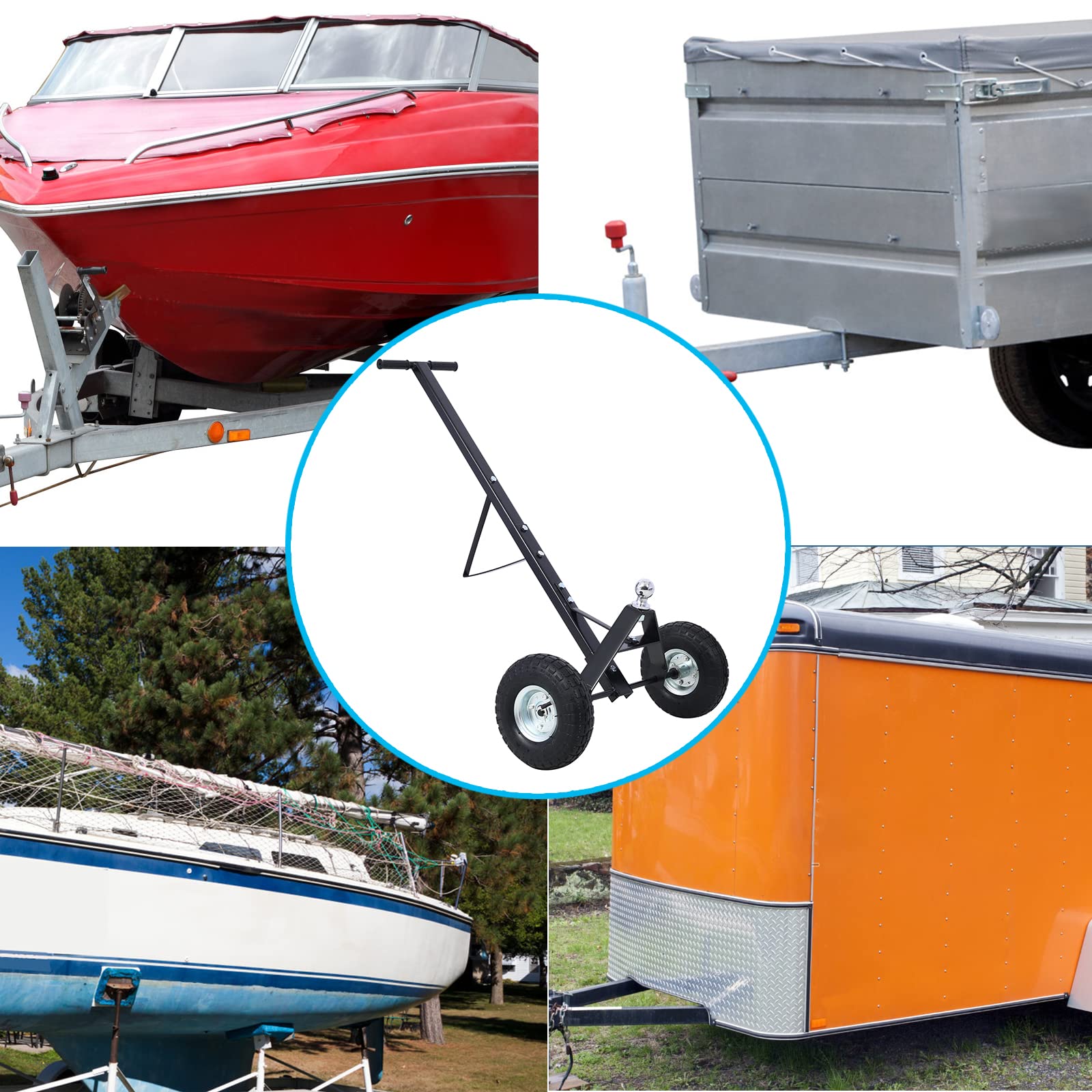 Heavy Duty Trailer Dolly with Pneumatic Tires, Steel Boat Trailer Dolly 600 Lb. Maximum Capacity for Moving Car RV Boat Trailer