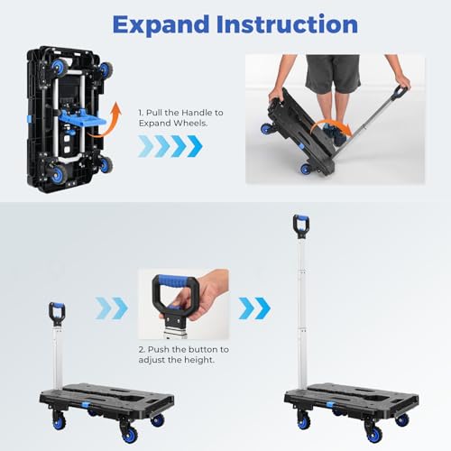 MUNBYN Platform Truck, Push Cart Dolly Moving Foldable Hand Truck, 300lbs Portable Trolley for Garage Household & Office Use Storage