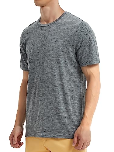 YUERD M&W 100% Merino Wool T-Shirt Mens Short Sleeve Merino Wool T Shirts for Men Grey
