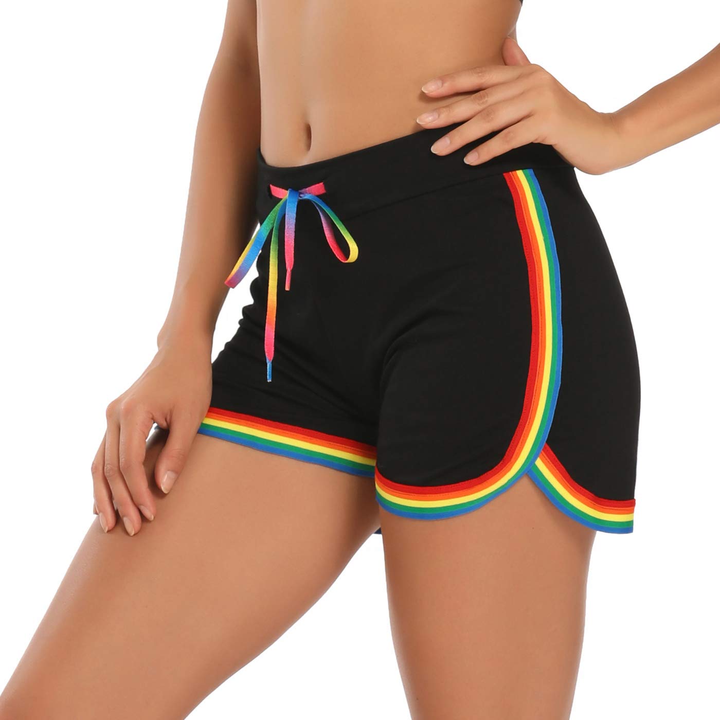 HDE Womens Rainbow Striped Retro Fashion Dolphin Running Workout Shorts Black - M
