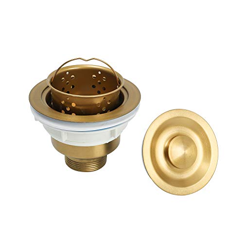 LQS Kitchen Sink Drain Strainer Assembly and Gold Undermount Bar Sink, RV Sink, Handmade Stainless Steel Bar Sink 15" x 17", 16 Gauge Workstation Sink