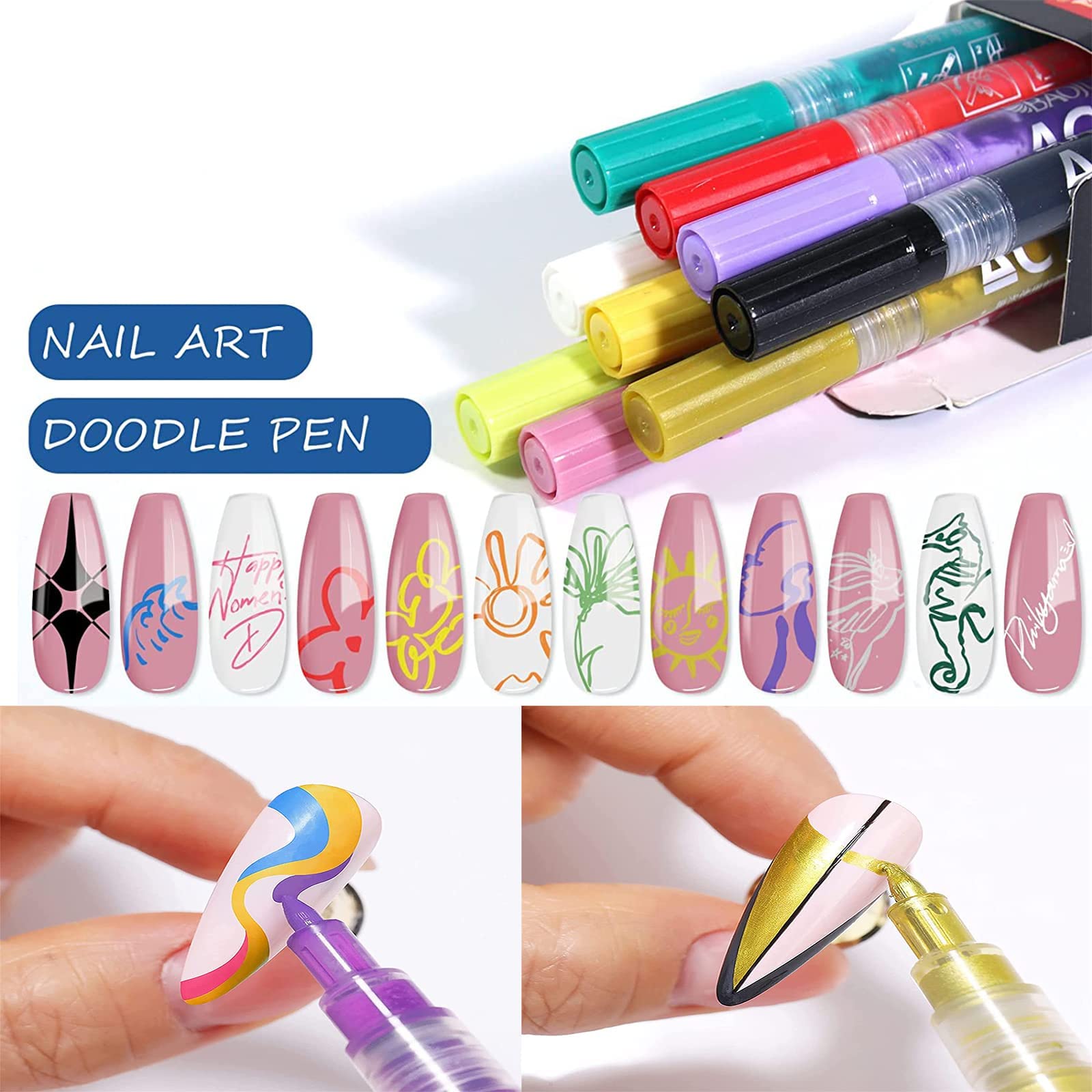 MAITING 10 Color 3D Nail Art Pens Set, Nail Point Graffiti Dotting Pen Drawing Painting Liner Brush for DIY Nail Art Beauty Adorn Manicure Tools