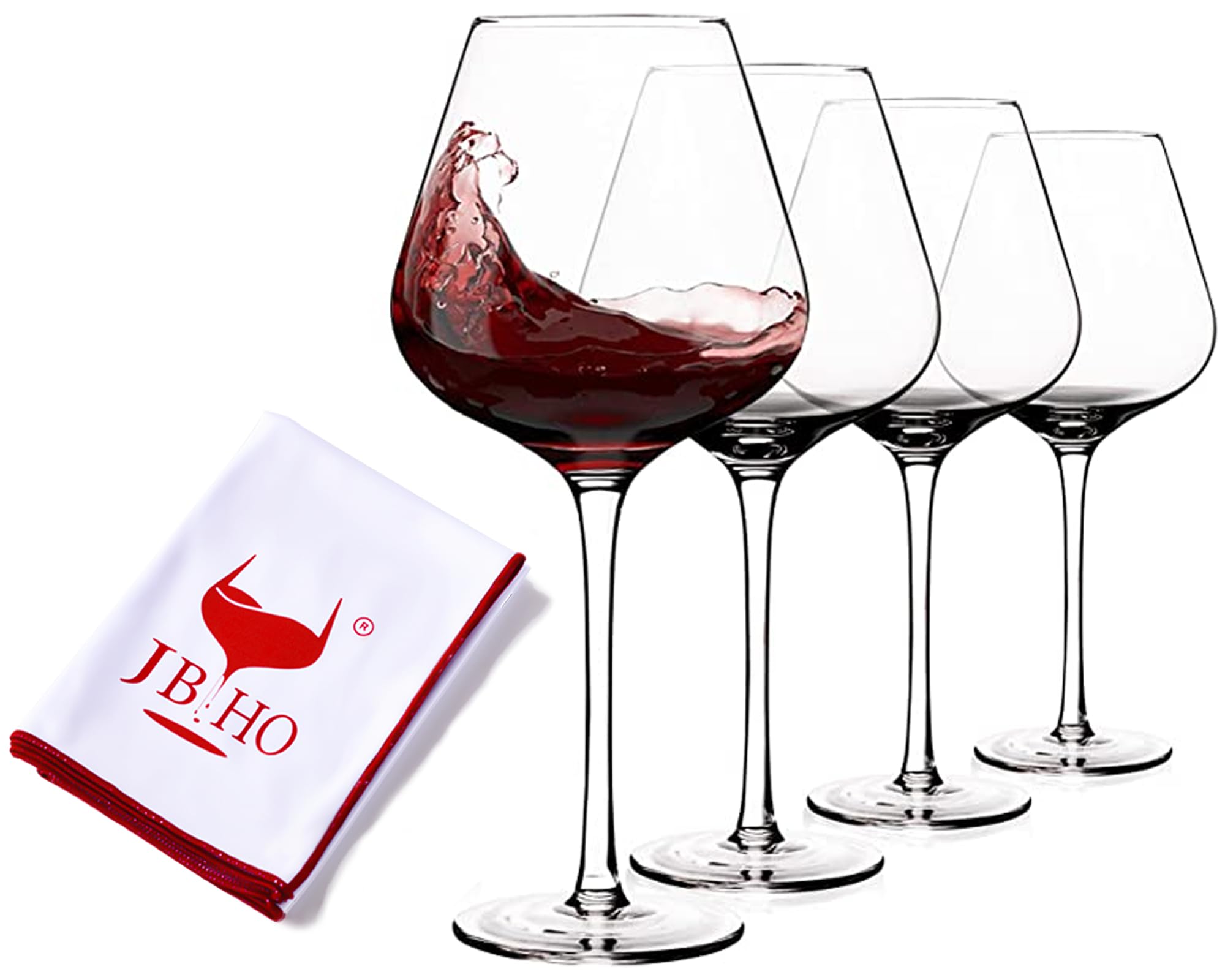 JBHO Polishing Cloth, Wine Glasses Polishing Cloths and Hand Blown Italian Style Crystal Burgundy Wine Glasses
