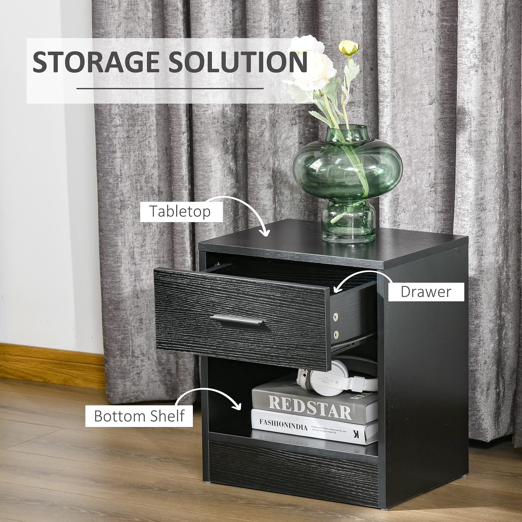 HOMCOM Modern Accent End Table with Drawer and Storage Shelf, Sofa Side Table for Living Room, White Wood Grain