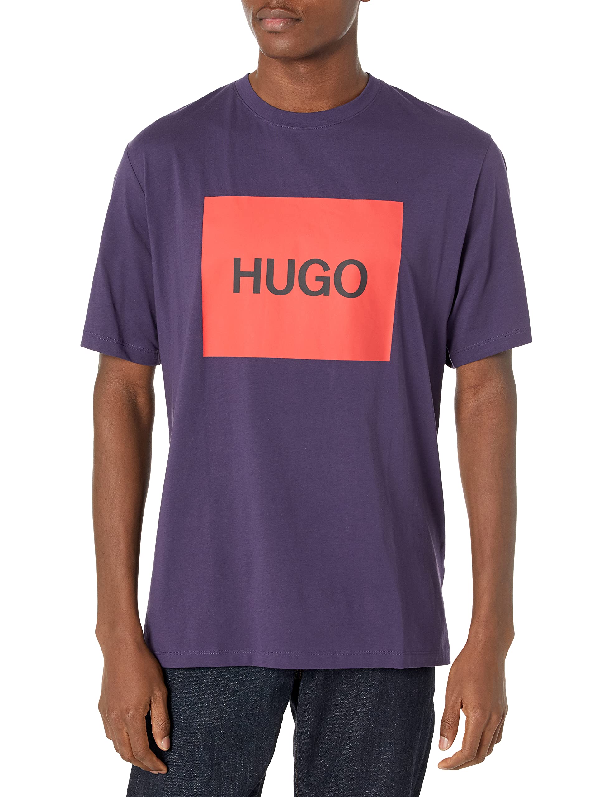 HUGO Dolive Crew Neck Logo Box Jersey T-Shirt Plum Purple