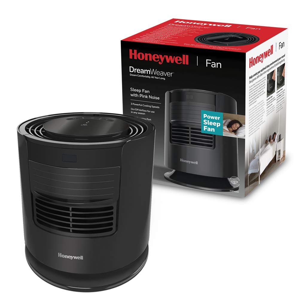 Honeywell DreamWeaver Sleep Fan with Pink Noise (3 speeds, auto-off, USB charging port, pivoting base), HTF400E